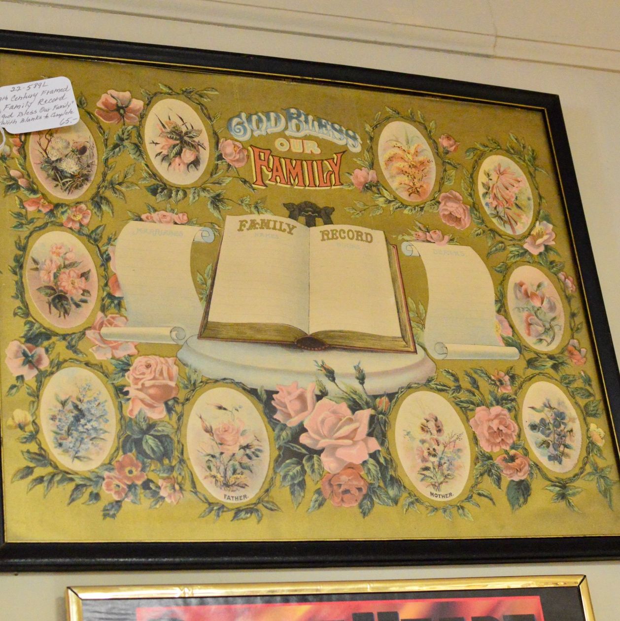 19th Century framed family record
