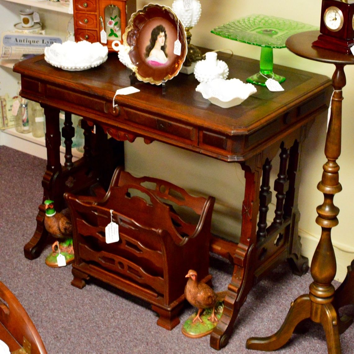 Gothic revival walnut parlor or library table With trefoils, dovetail ...