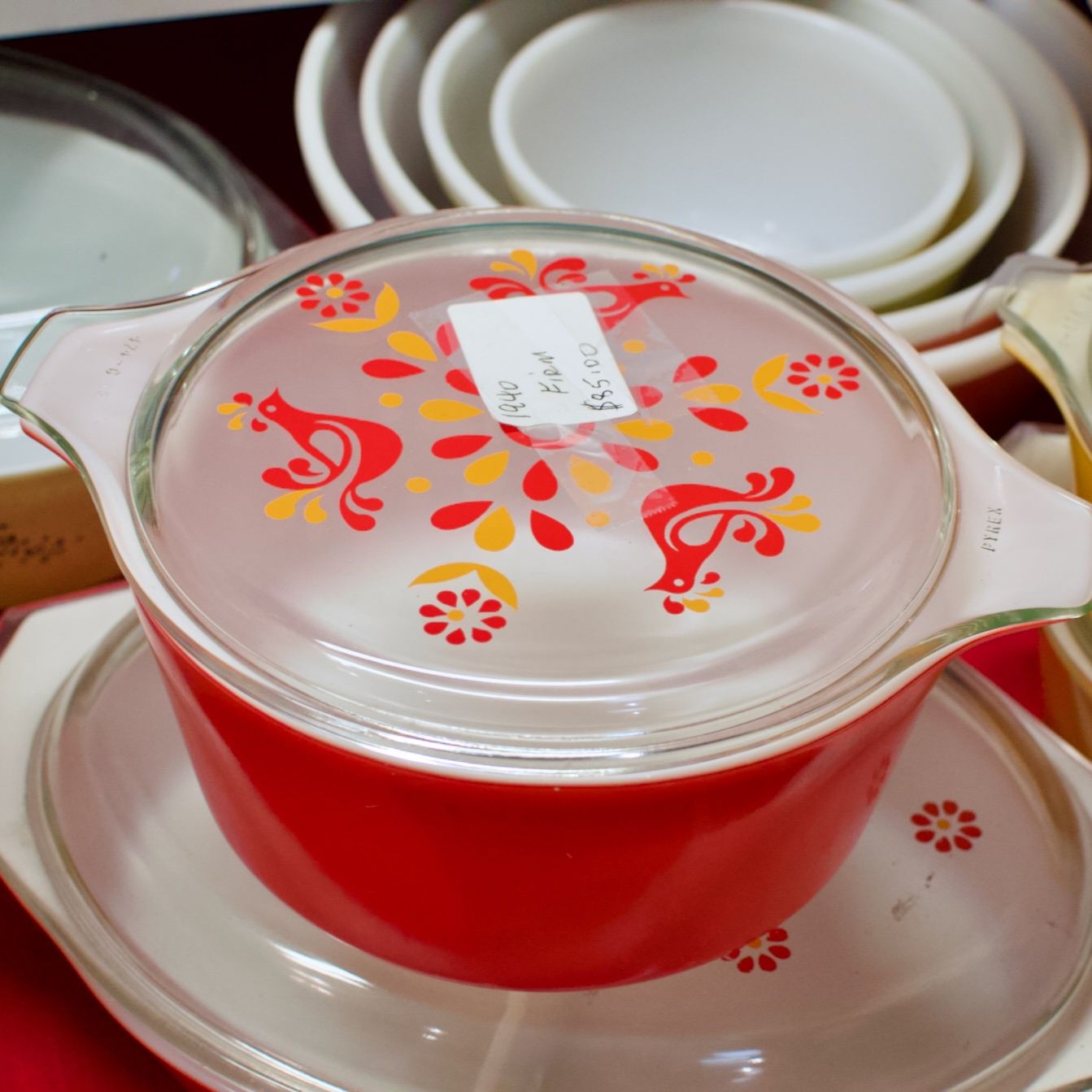 Pyrex red & orange lidded casserole