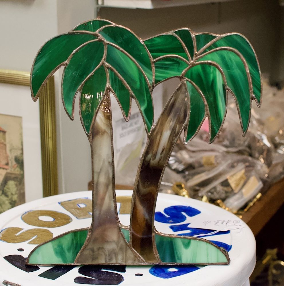 Stained glass signed palm trees