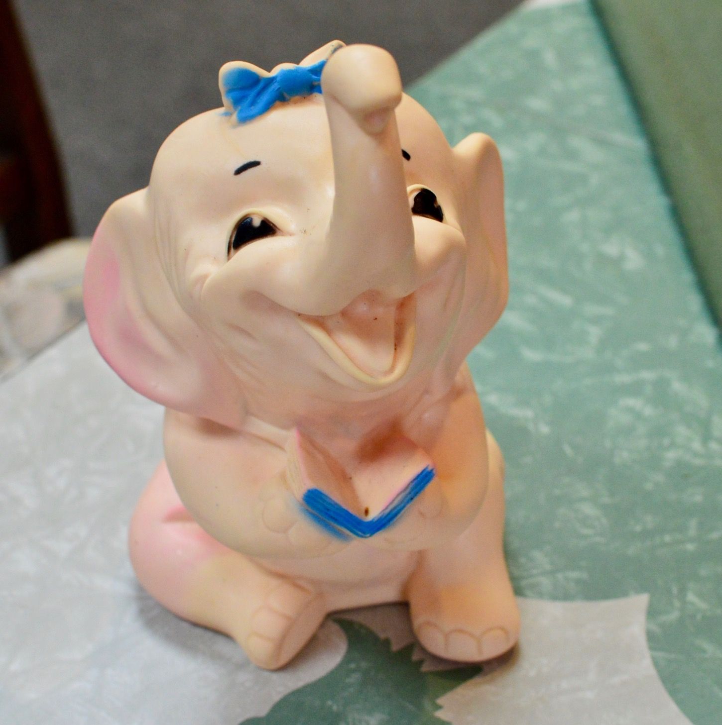 Vintage Rubber elephant with a book